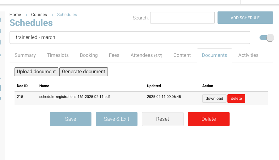 Schedules |Document Generation Feature 'Course Register'